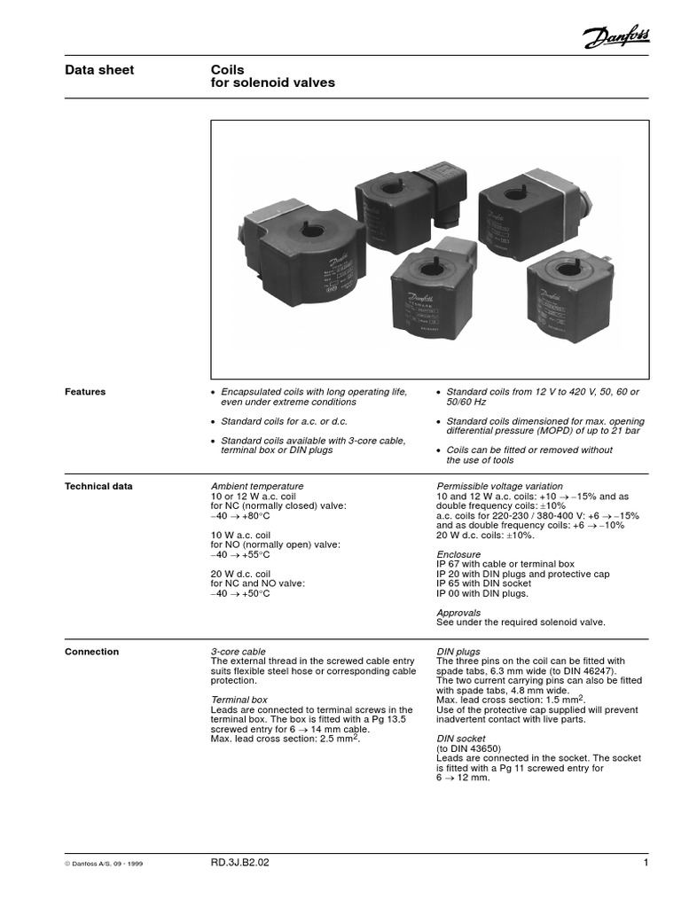 Data Sheet Coils For Solenoid Valves: Features | PDF | Alternating Current | Ac Power Plugs And ...