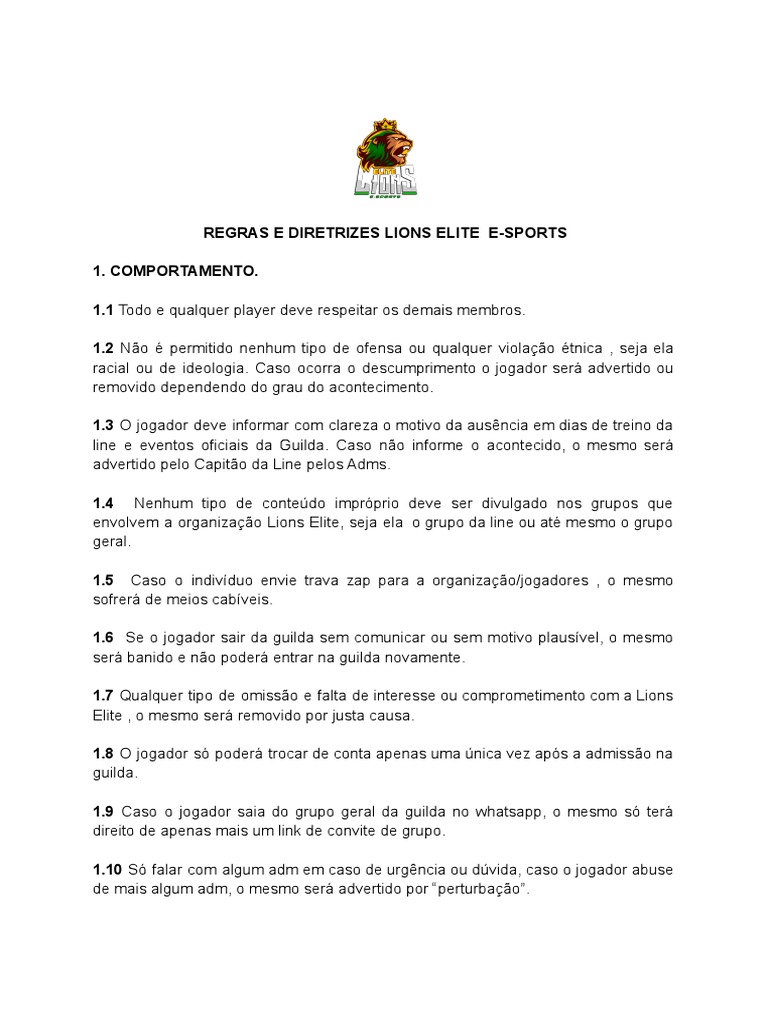 Regras e Diretrizes Lions Elite | PDF