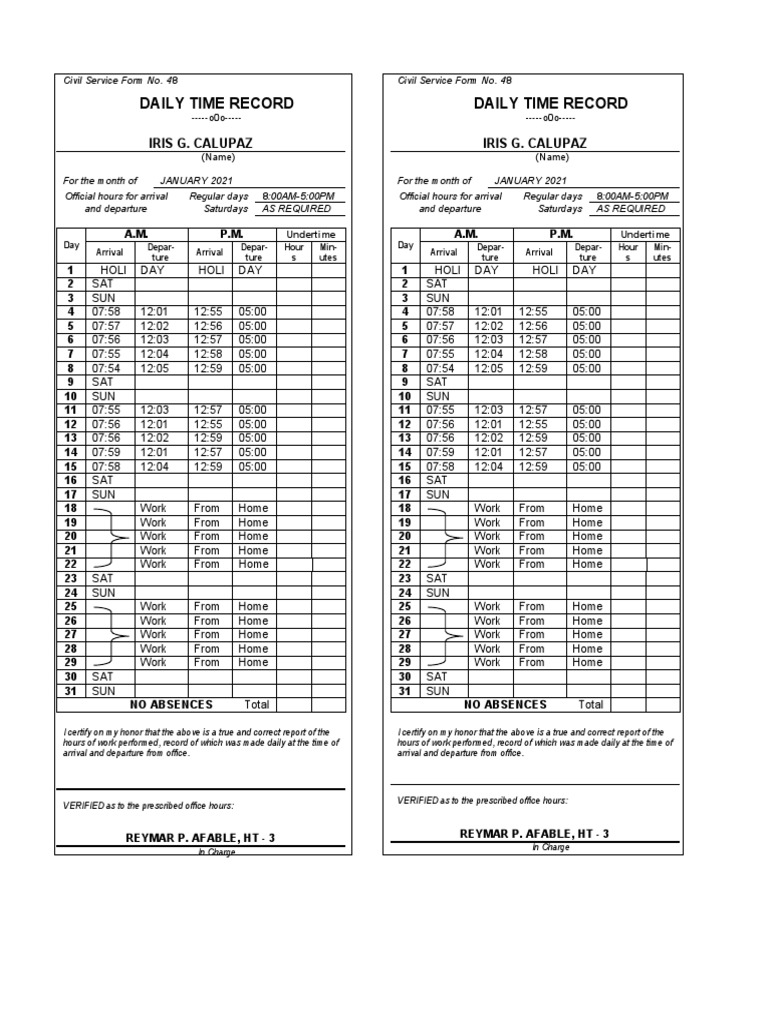 Daily Time Record Daily Time Record: Iris G. Calupaz Iris G. Calupaz ...