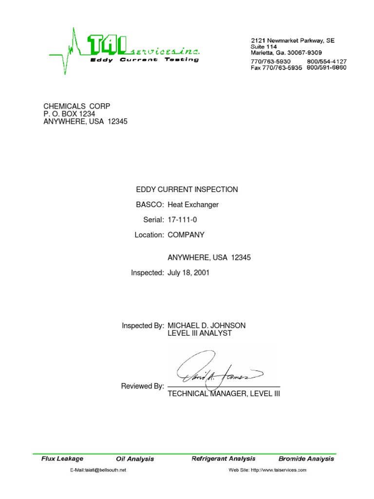 Eddy Current Sample Report | PDF | Pipe (Fluid Conveyance) | Heat Exchanger