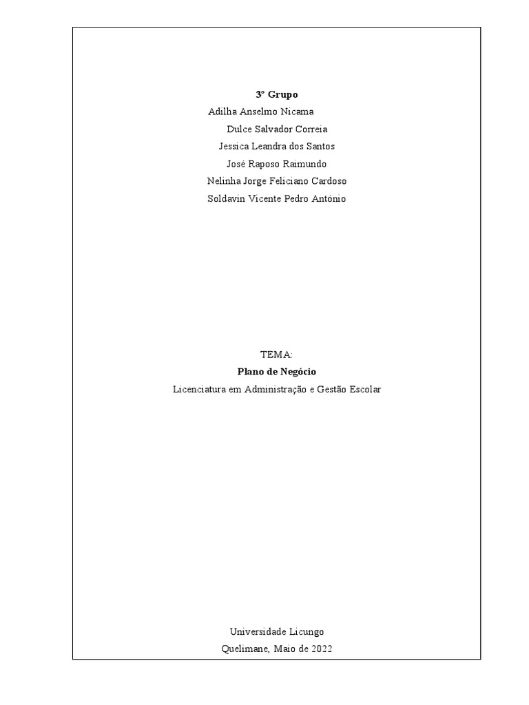 NELINHA PLANO DE NEGOCIO Retificado | PDF | Plano de negócios ...
