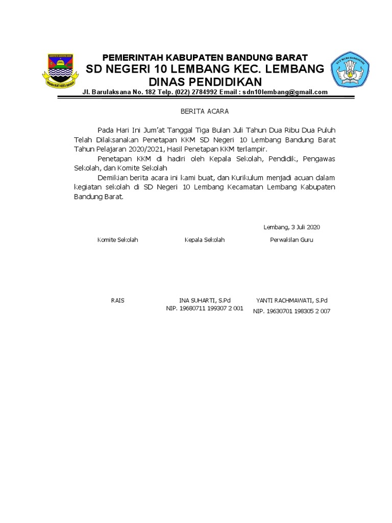 Lampiran Hasil Penetapan KKM | PDF