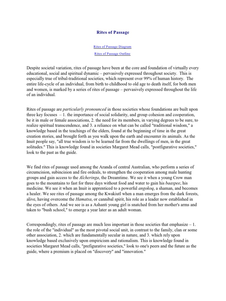 Rites of Passage Diagram Rites of Passage Outline | PDF | Rituals ...