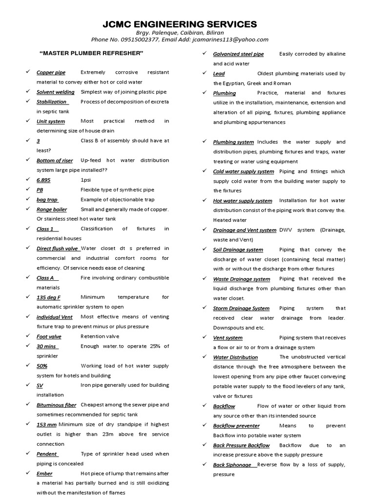 Master Plumber Refresher 2022 Part 1 | PDF | Plumbing | Pump