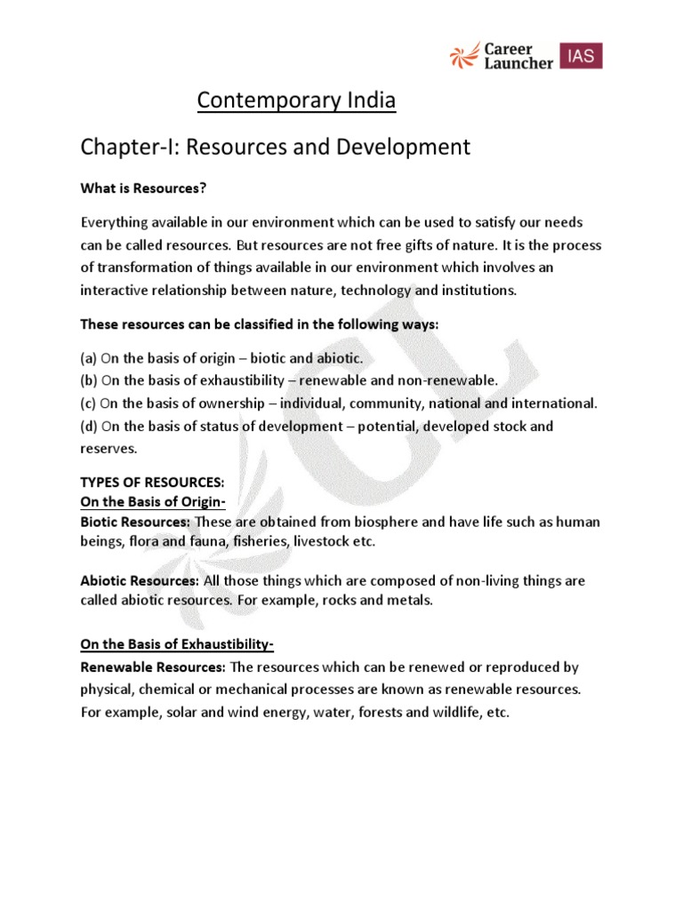 Contemporary India Chapter-I: Resources and Development | PDF ...