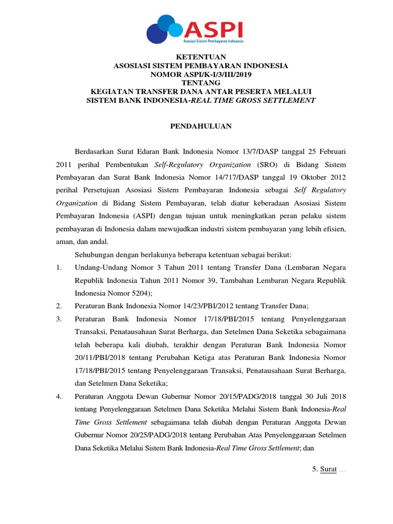 KASPI No. ASPI K I 3 III2019 RTGS | PDF | Pengelolaan Keuangan & Uang