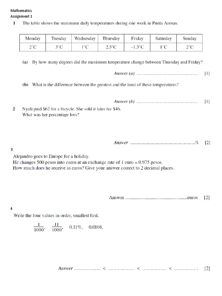 Mathematics Assignment 1 | PDF