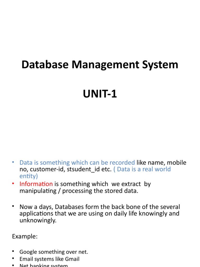 Database Management System UNIT-1 | PDF | Databases | Relational Database