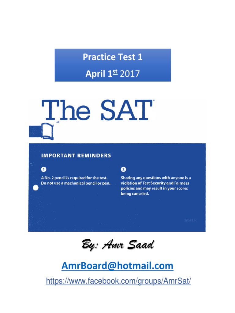Sat Math Practice Tests Amrboard 3 | PDF | Mathematics