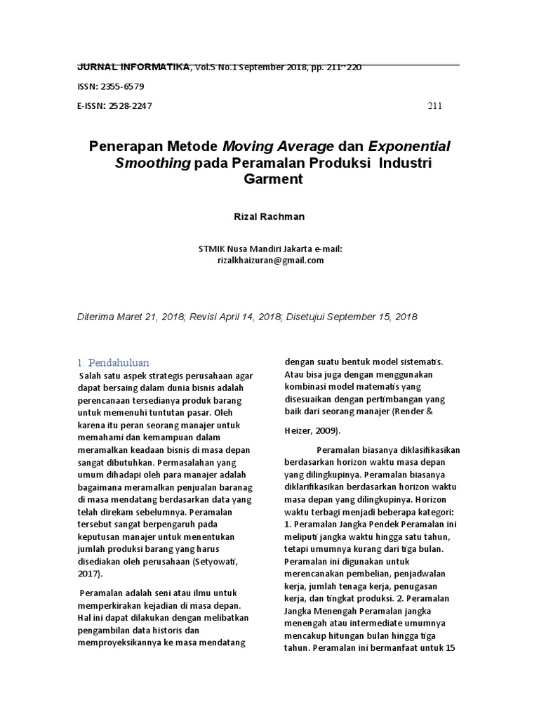 Penerapan Metode Moving Average Dan Exponential Smoothing Pada ...