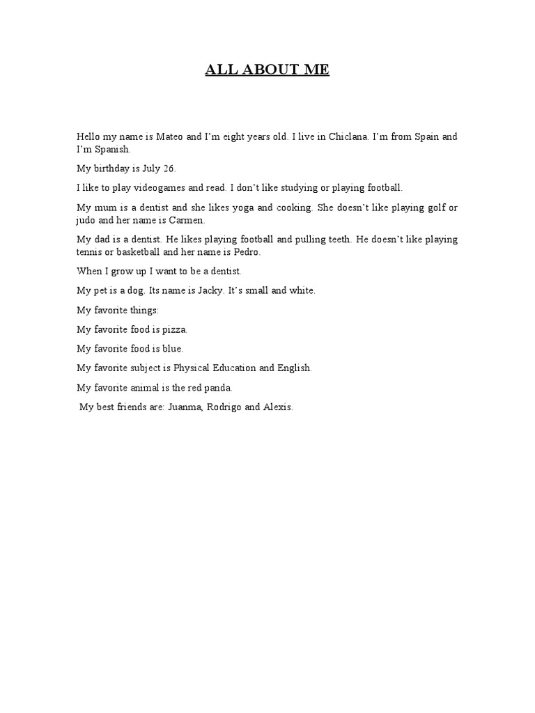 All About Me | PDF | Lifestyle