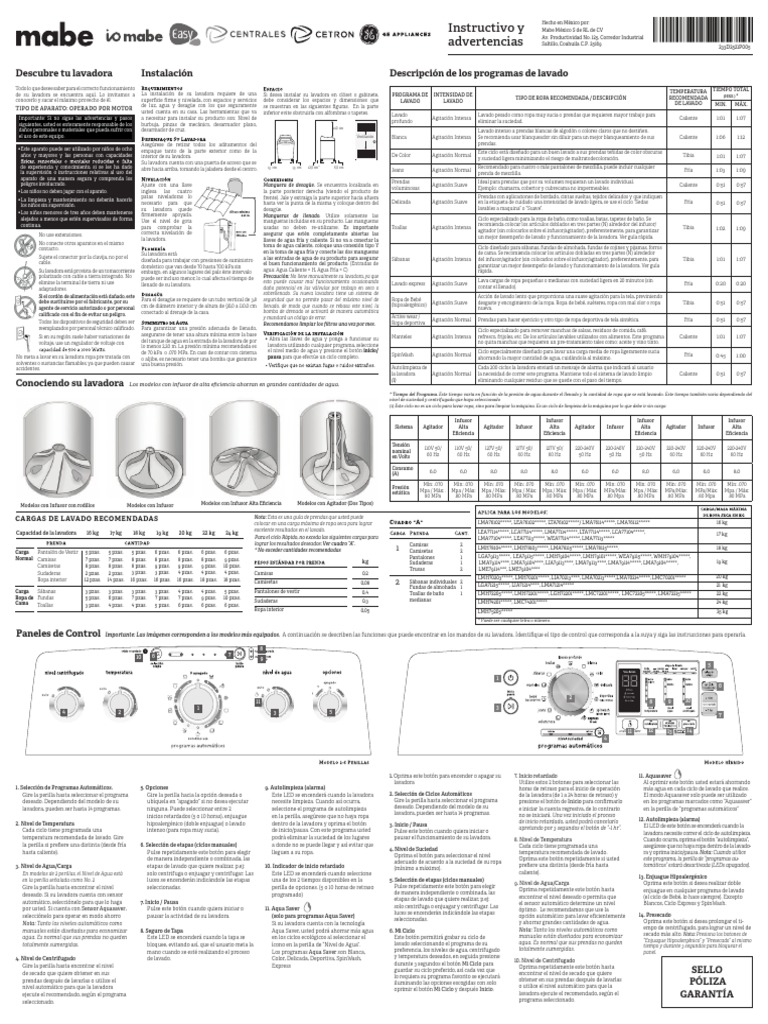 LMA72215CBAB0 Manual de Usuario | PDF | Lavadora | Agua