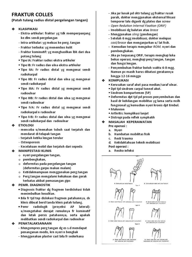 Fraktur Colles: Klasifikasi dan Penanganan | PDF