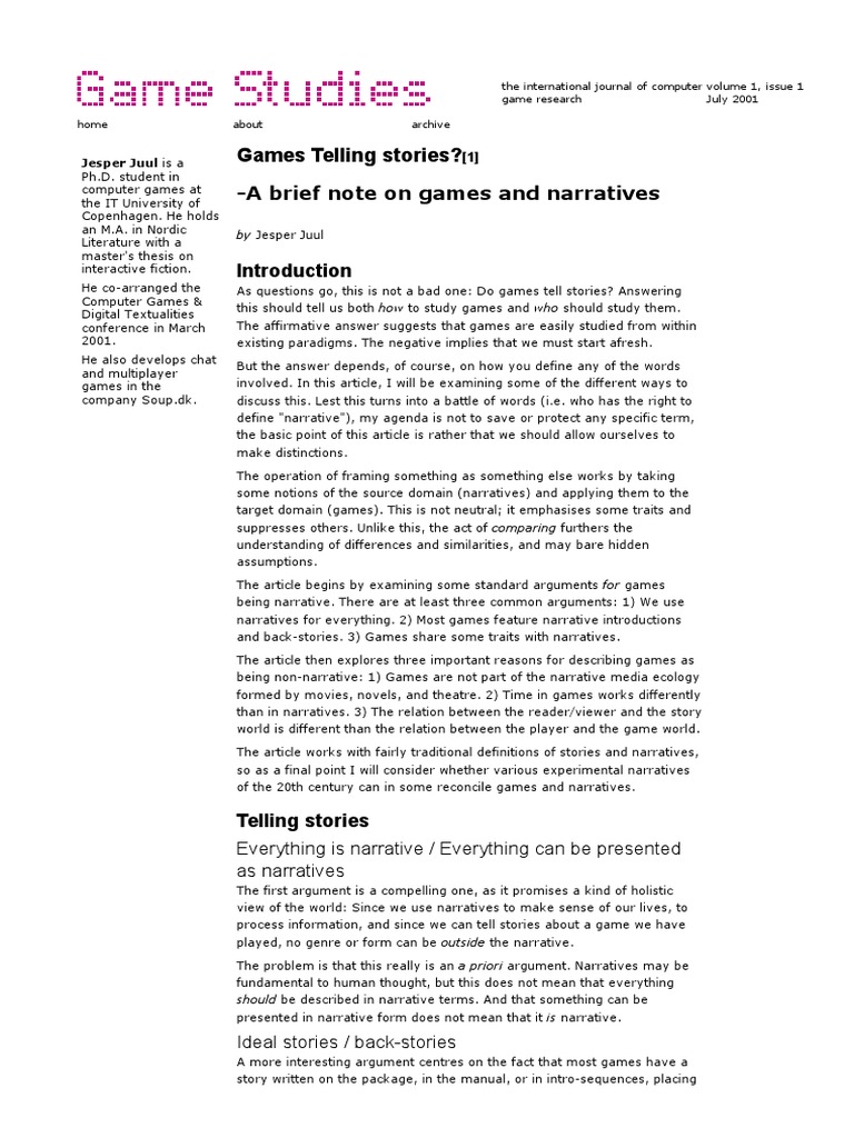 Games Studies 0101 - Games Telling Stories - by Jesper Juul | PDF ...