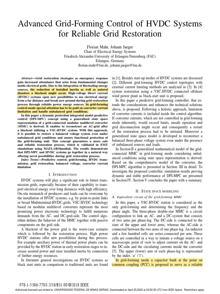 Advanced Grid-Forming Control of HVDC Systems For Reliable Grid ...
