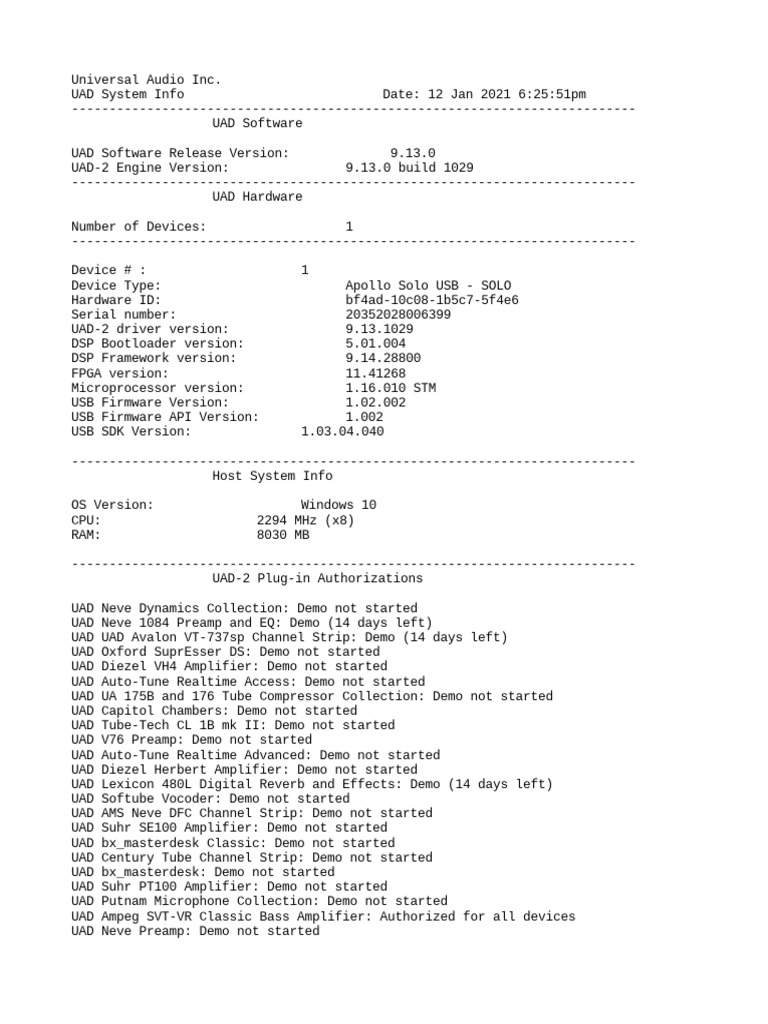 Uad System Profile | PDF | Equalization (Audio) | Signal Processing