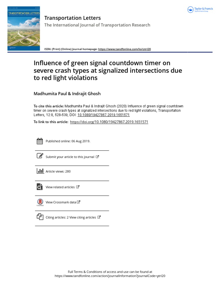 Influence of Green Signal Countdown Timer On Severe Crash Types at Signalized Intersections Due ...