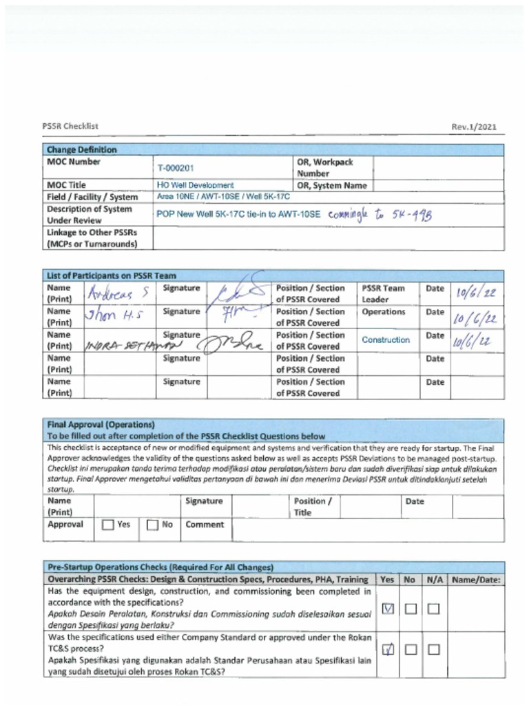 5K-17C PSSR Checklist | PDF