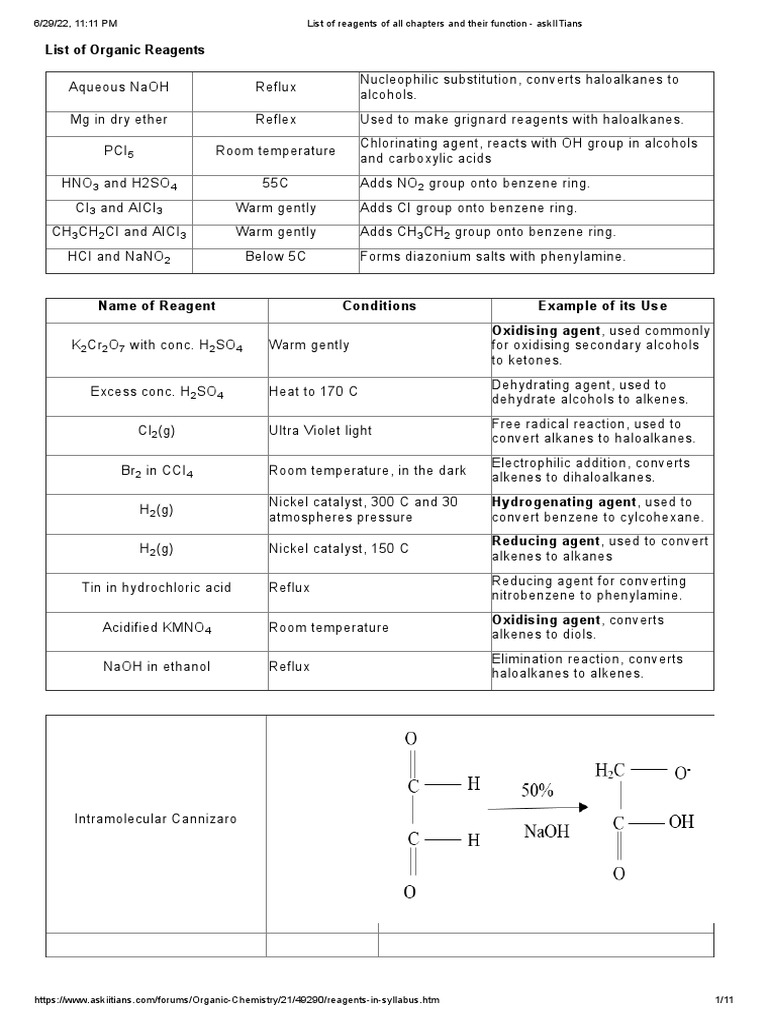 Comprehensive List of Organic Reagents | PDF | Alcohol | Chemistry