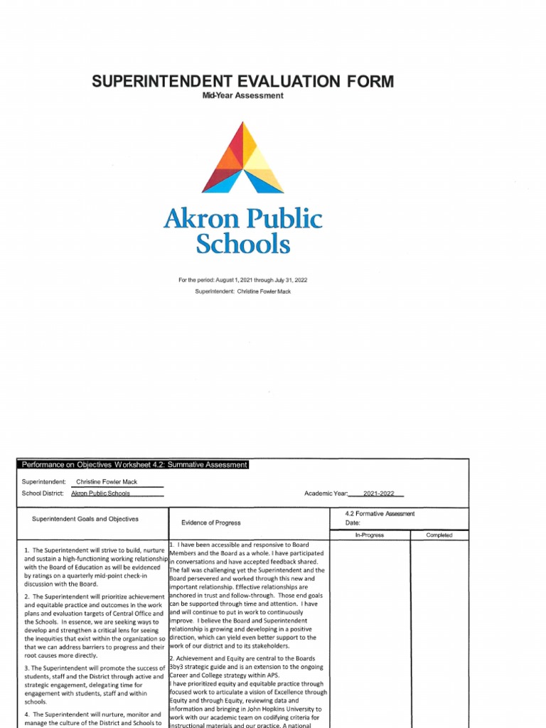 Akron Public Schools: Superintendent Evaluation Form | PDF | Goal ...