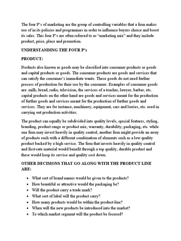 Understanding the Four P's of Marketing | PDF | Marketing | Pricing