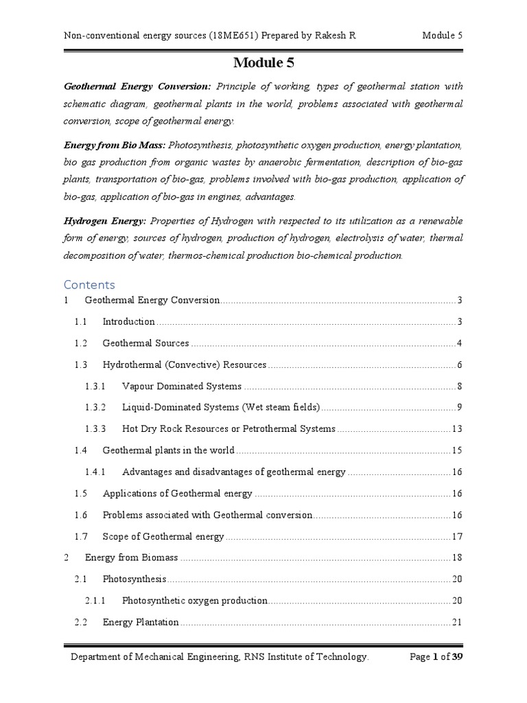 NCES Module 5 Giothermal, Biomass, Hydrogen | PDF | Biomass ...
