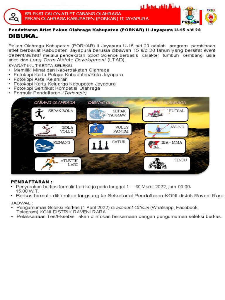 Formulir Pendaftaran Atlet Popb 2022-Dikonversi | PDF