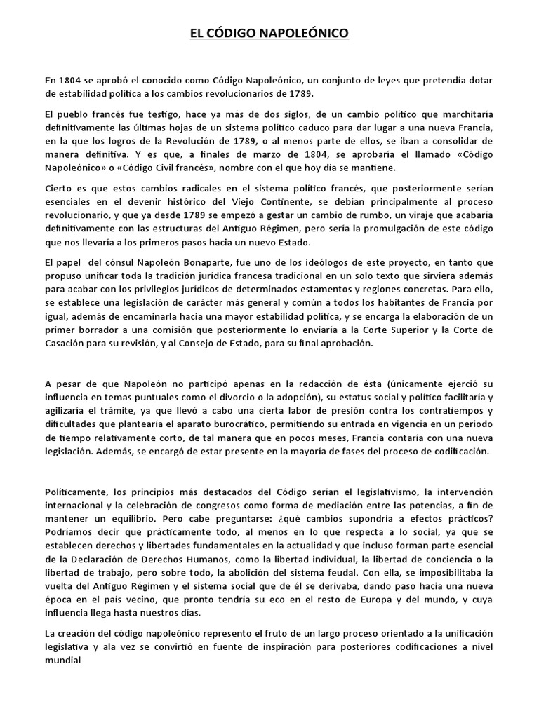 El Código Napoleónico | PDF | Napoleón | Primer imperio francés