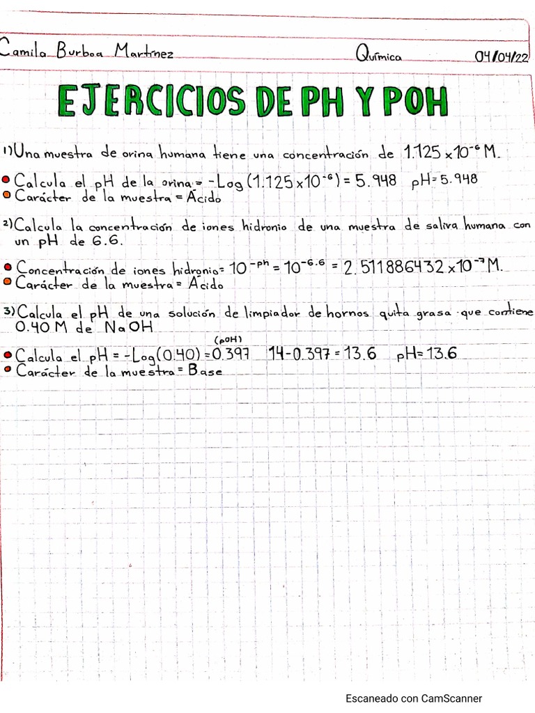 Ejercicios de PH y pOH | PDF