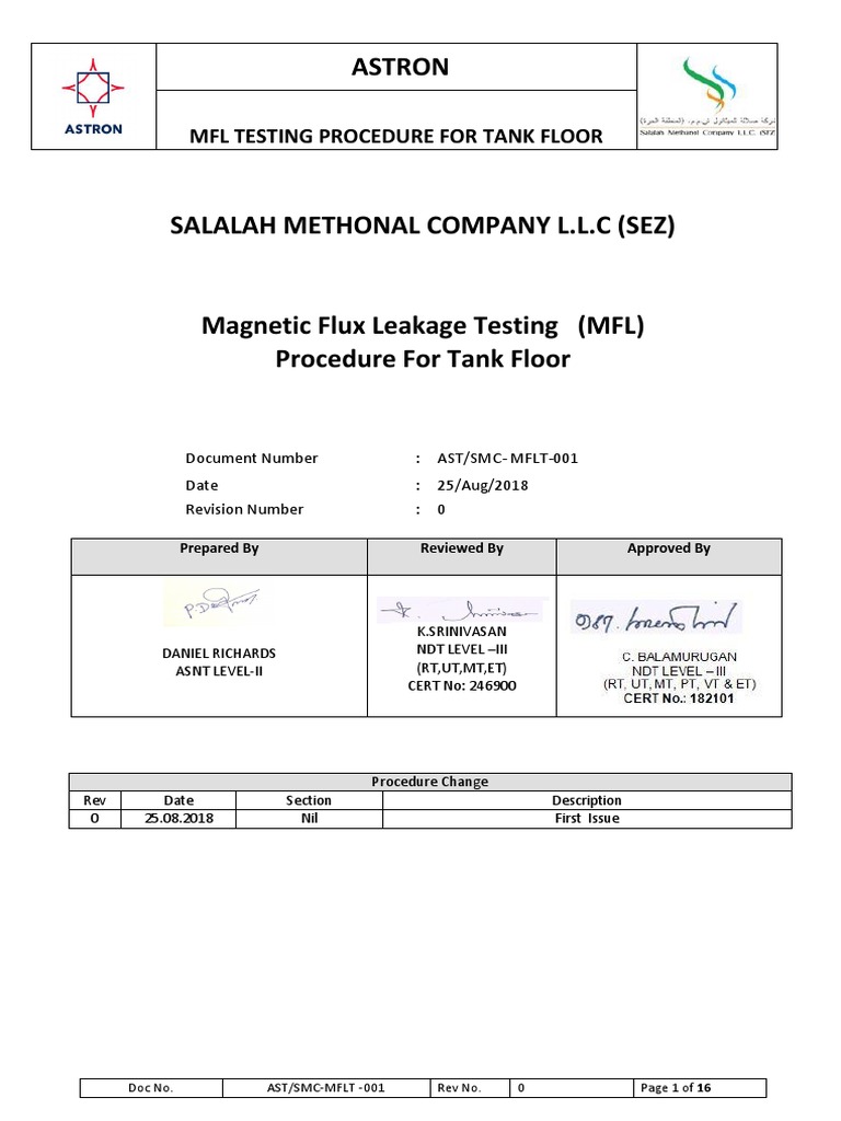 MFL Tank Floor Inspection Procedure | PDF | Image Scanner