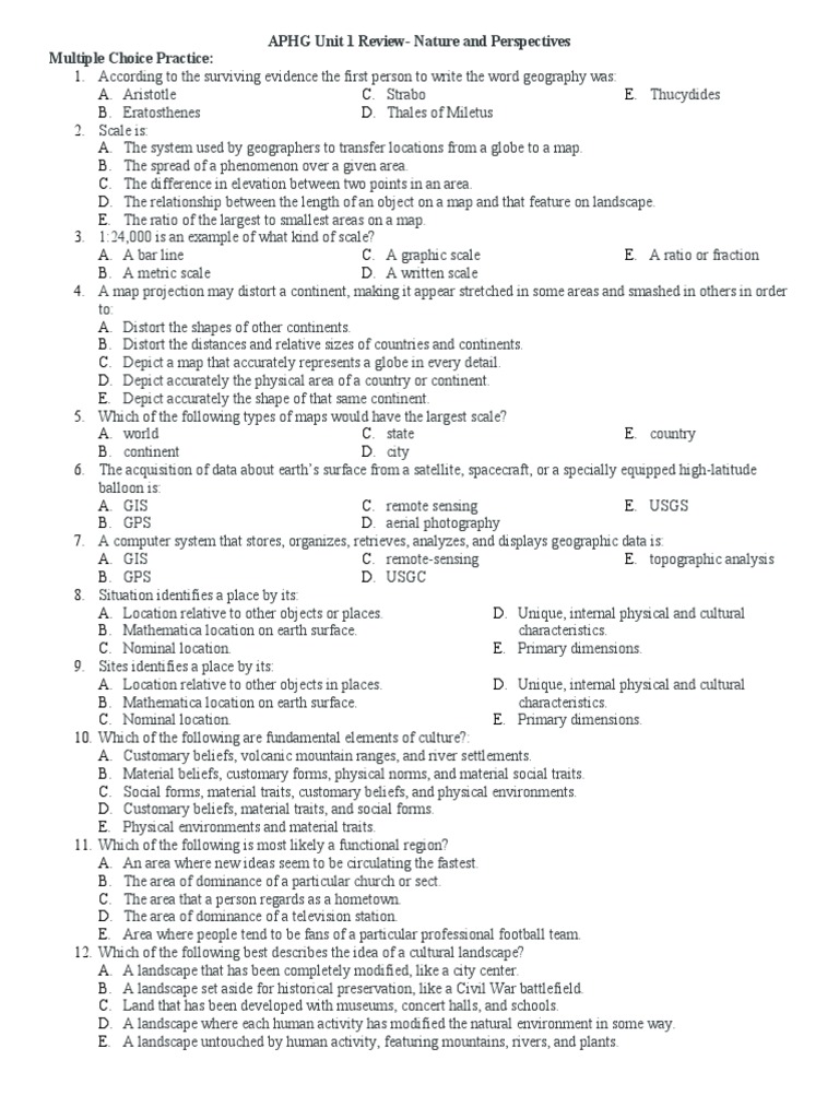 APHG Unit 1 Review-Nature and Perspectives Multiple Choice Practice | PDF | Agriculture | Livestock