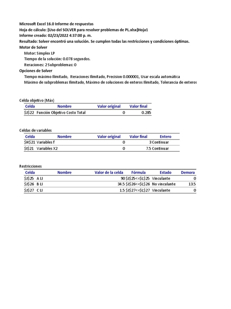 Uso Del SOLVER para Resolver Problemas de PL | PDF | Microsoft Excel | Ciencias de la Computación