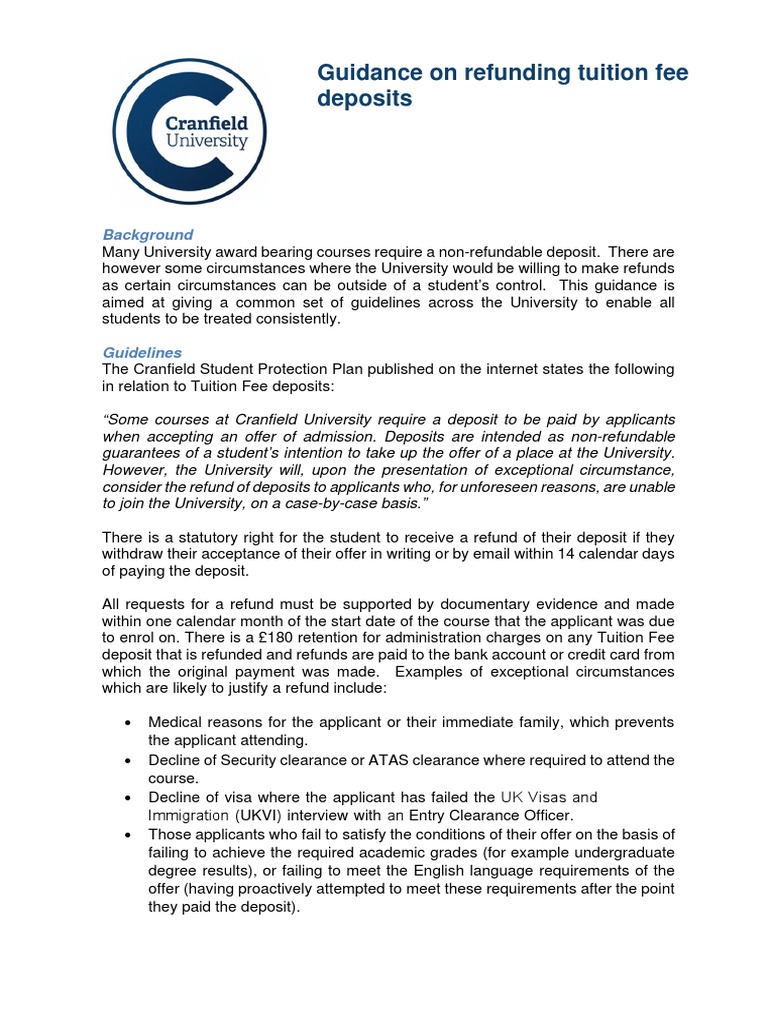 Tuition Fee Deposit Refund Guidelines | PDF | Fee | Travel Visa