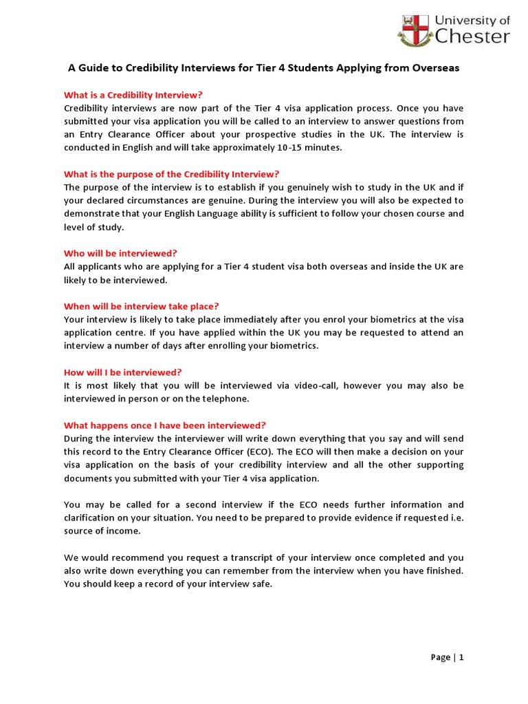 A Guide To Credibility Interviews For Tier 4 Students Applying From Overseas | PDF | Interview ...