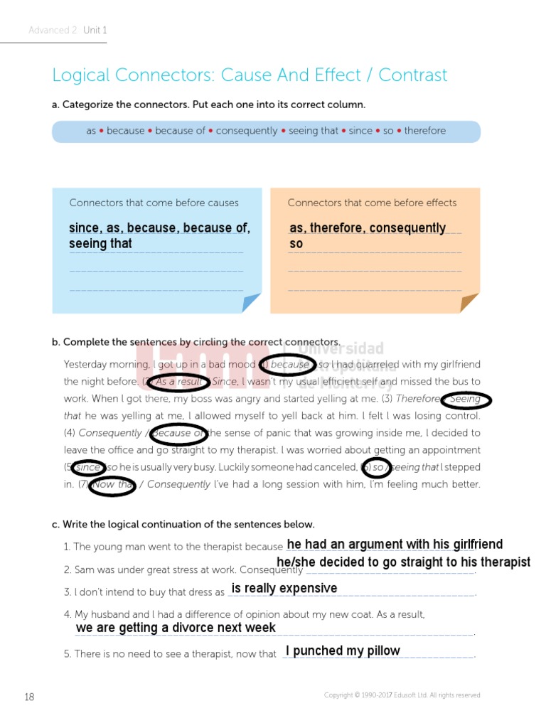 Logical Connectors: Cause and Effect / Contrast | PDF | Psychology
