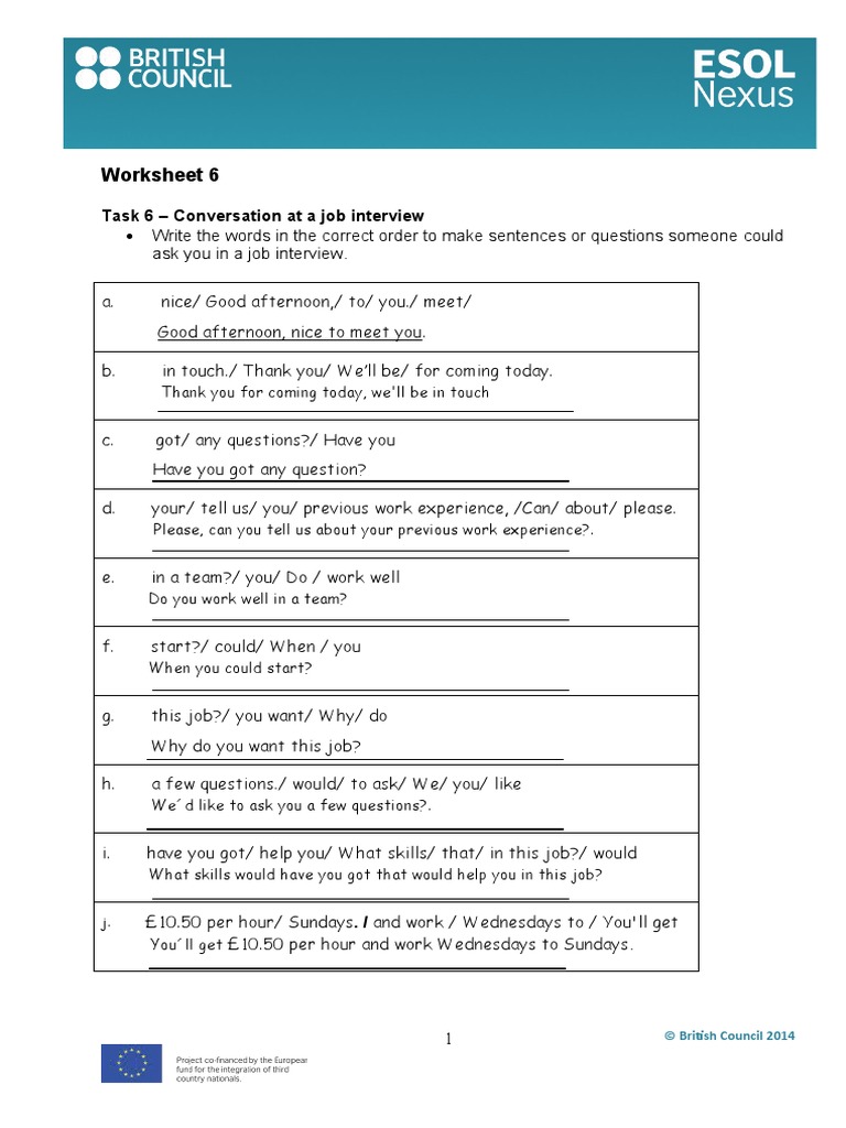 A Job Interview Learner Worksheet | PDF