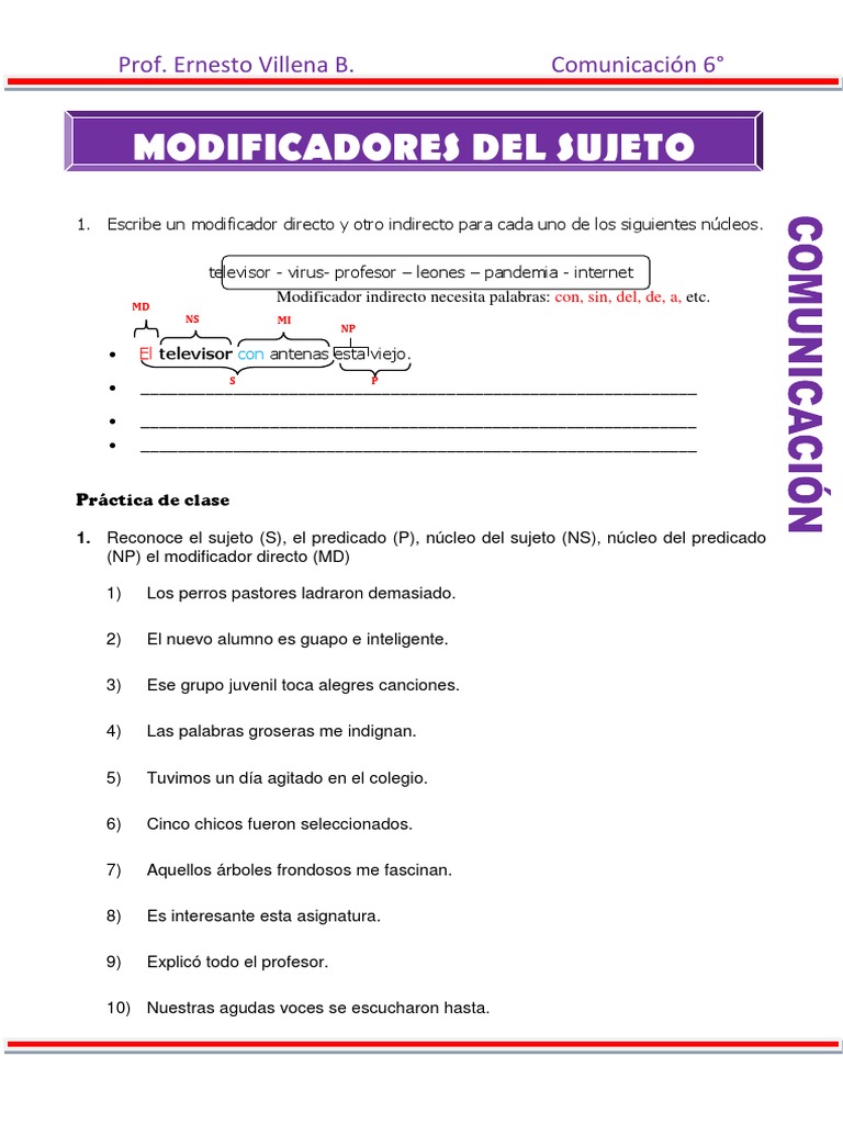 Modificadores 6° 19 | PDF | Mecánica del lenguaje