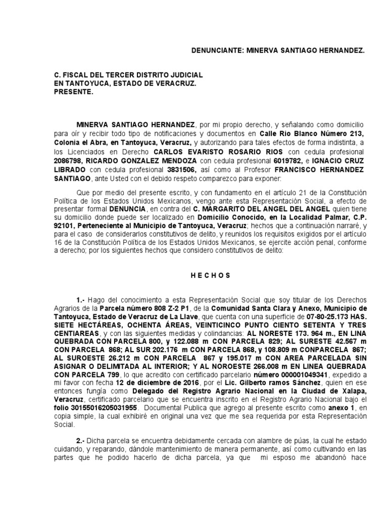 Denuncia Despojo Parcela EJidal | PDF | Justicia | Crimen y violencia