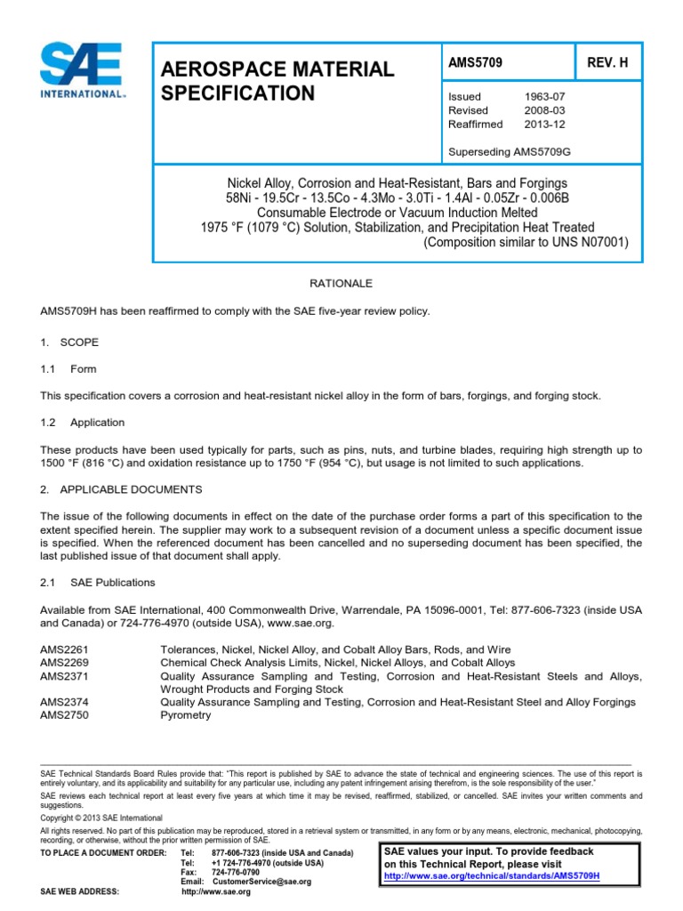 Aerospace Material Specification: AMS5709 REV. H | PDF | Heat Treating ...