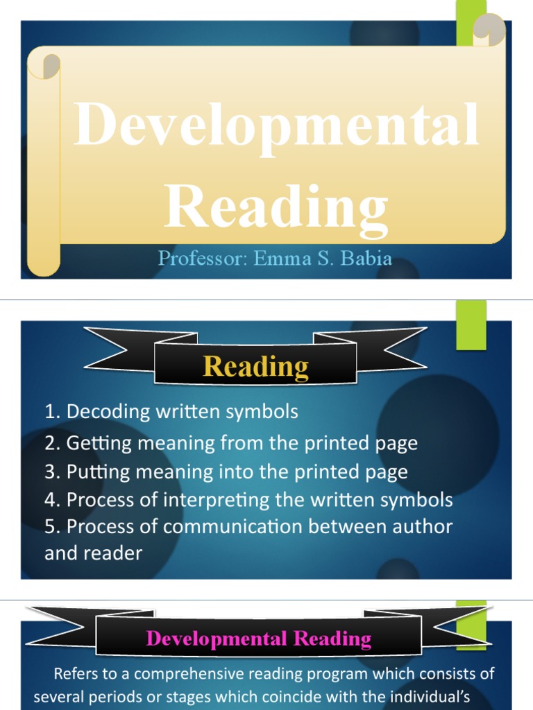 Developmental Reading: Professor: Emma S. Babia | PDF | Speed Reading ...