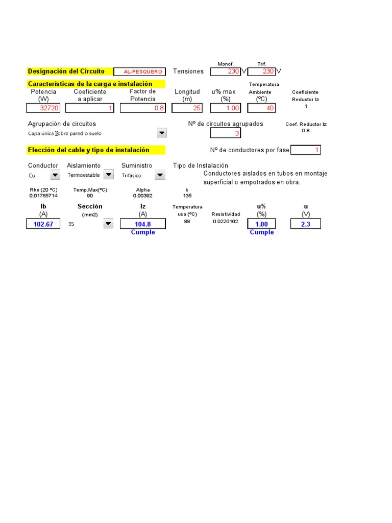 Calculo Intensidad Admisible ITC-BT-19 | PDF