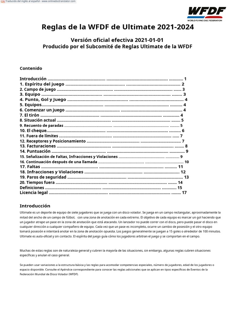 WFDF Rules of Ultimate 2021-2024.en - Es | PDF | Códigos de fútbol | Reglas y regulaciones ...