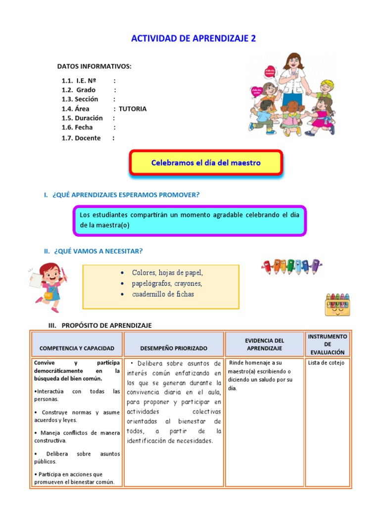 D2 A2 SESION Celebramos El Día Del Maestro | PDF | Evaluación