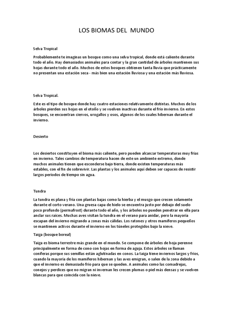 Características de los Biomas del Mundo | PDF | Selva | Arboles