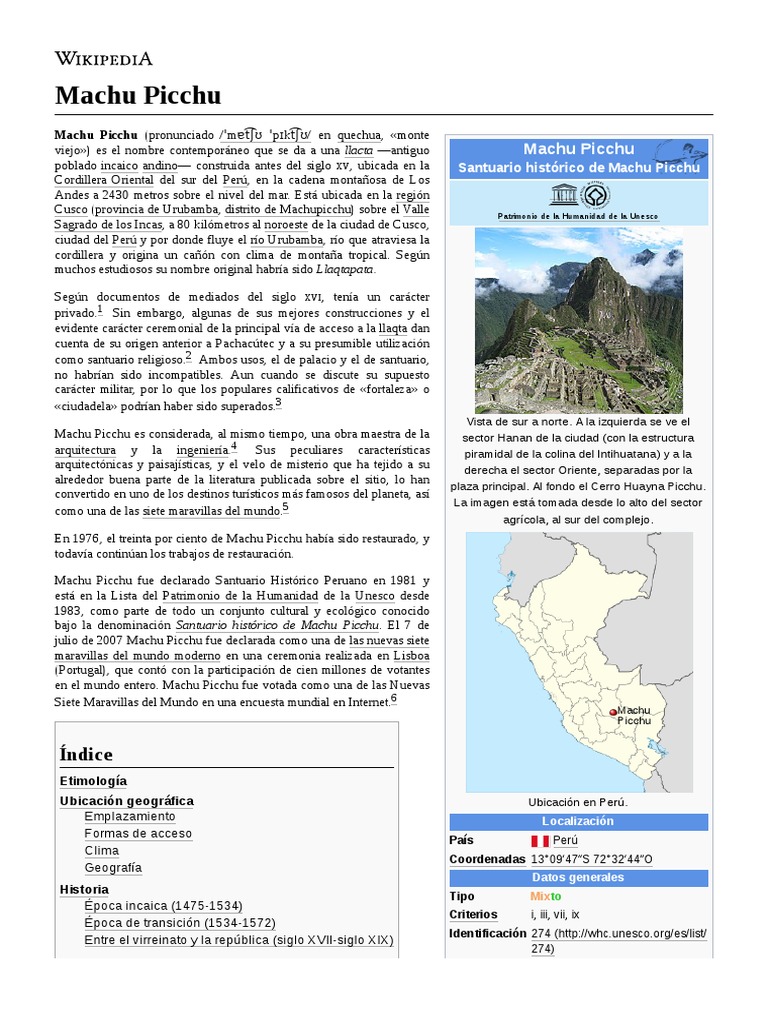 Machu Picchu | PDF | Machu Picchu | Imperio Inca