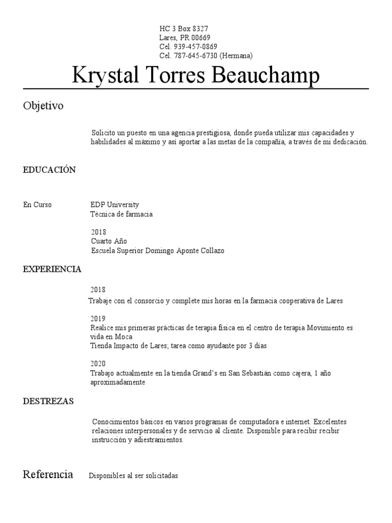 Solicitud de Empleo en Farmacia y Terapia | PDF