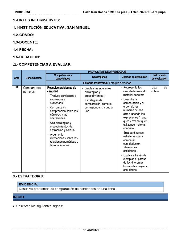 Comparamos Numeros Hasta El 20 | PDF | Evaluación