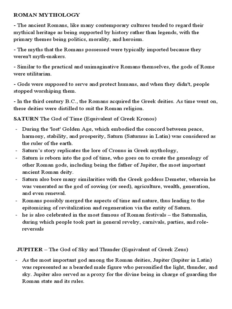 Roman Mythology | PDF | Jupiter (Mythology) | Roman Mythology