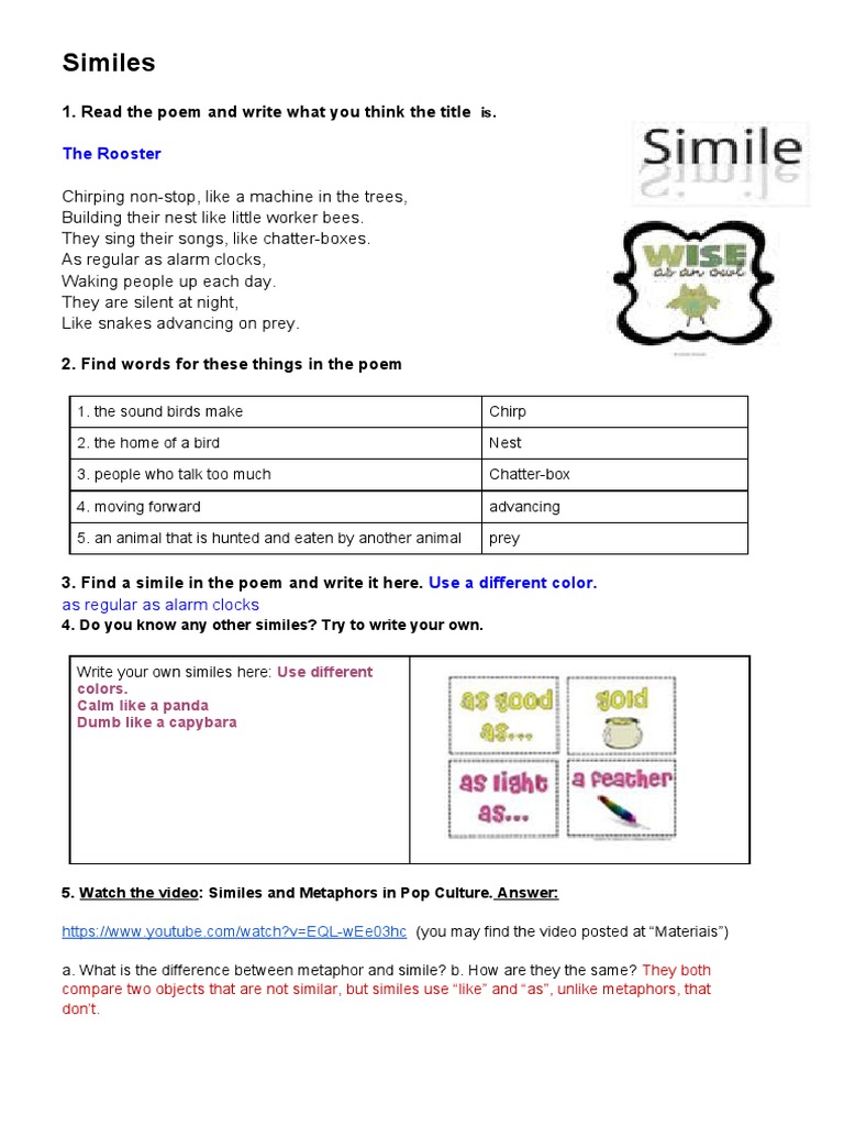 The Rooster: An Analysis of Similes Within a Poem | PDF
