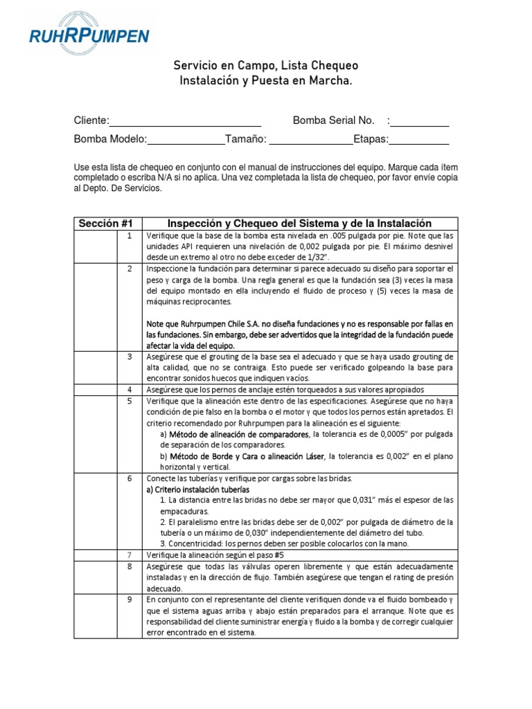 Check List PeM - BBas. Centrifugas Horizontales-Copiar | PDF | Bomba ...